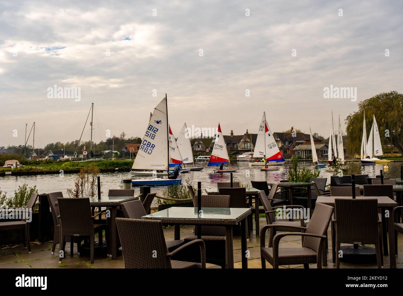 Horning, Norfolk, UK – 13 November 2022. Watching the sailing boats on ...