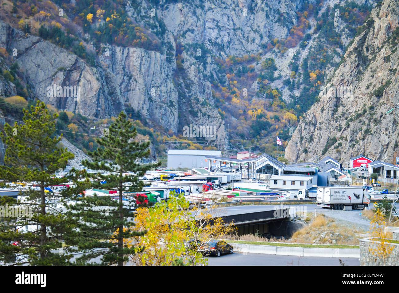 30th october, 2022: Lars border, Georgia - lorries drive stand by ...