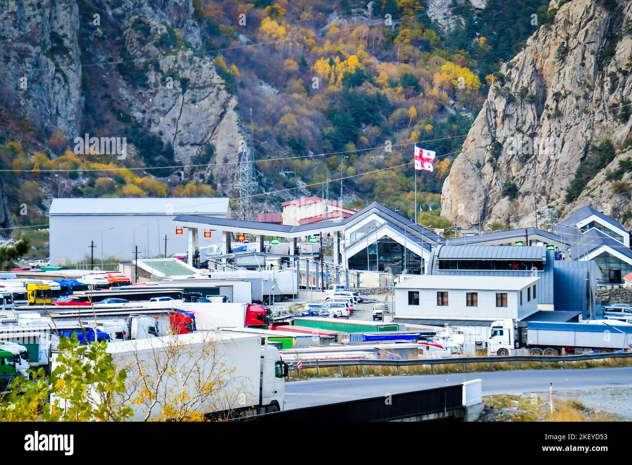Lars border checkpoint, Georgia - lorries drive stand by georgian ...
