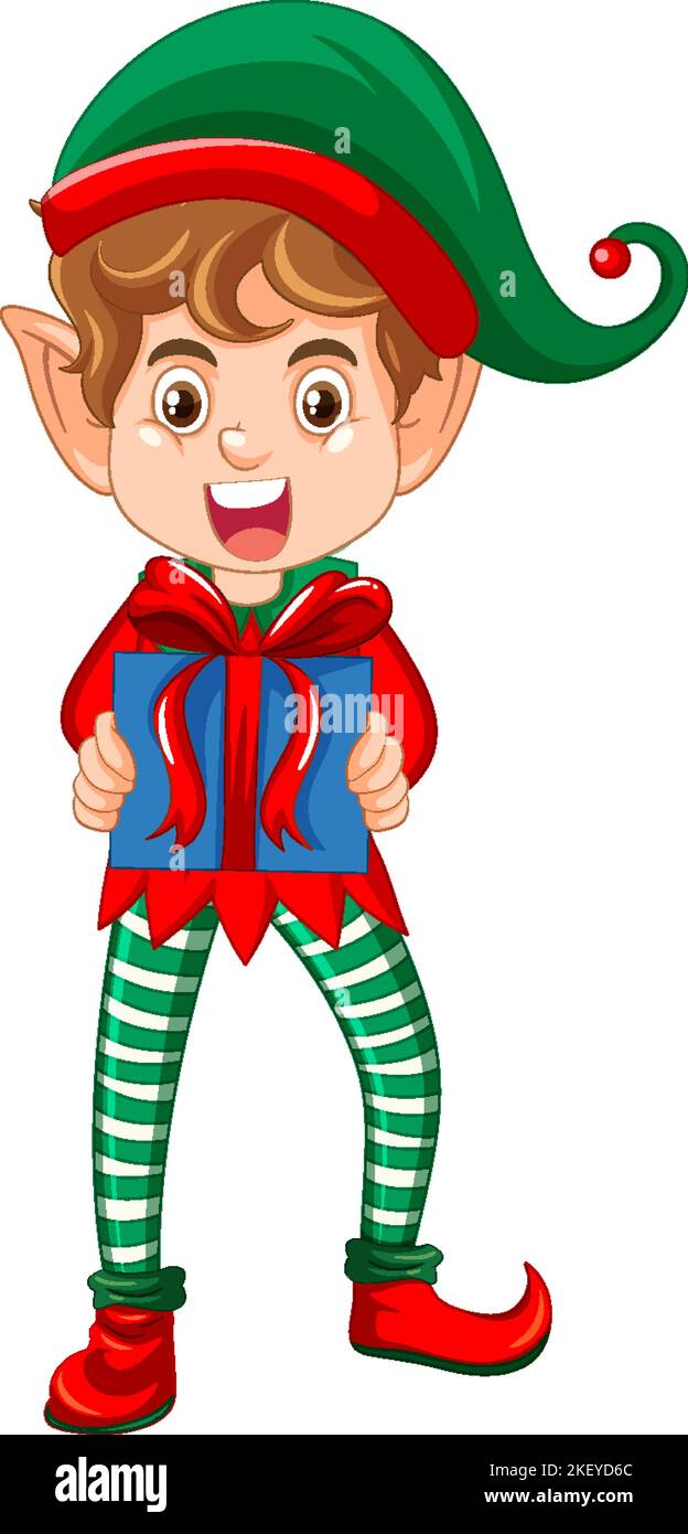 Cute kid wearing elf costume cartoon illustration Stock Vector Image ...
