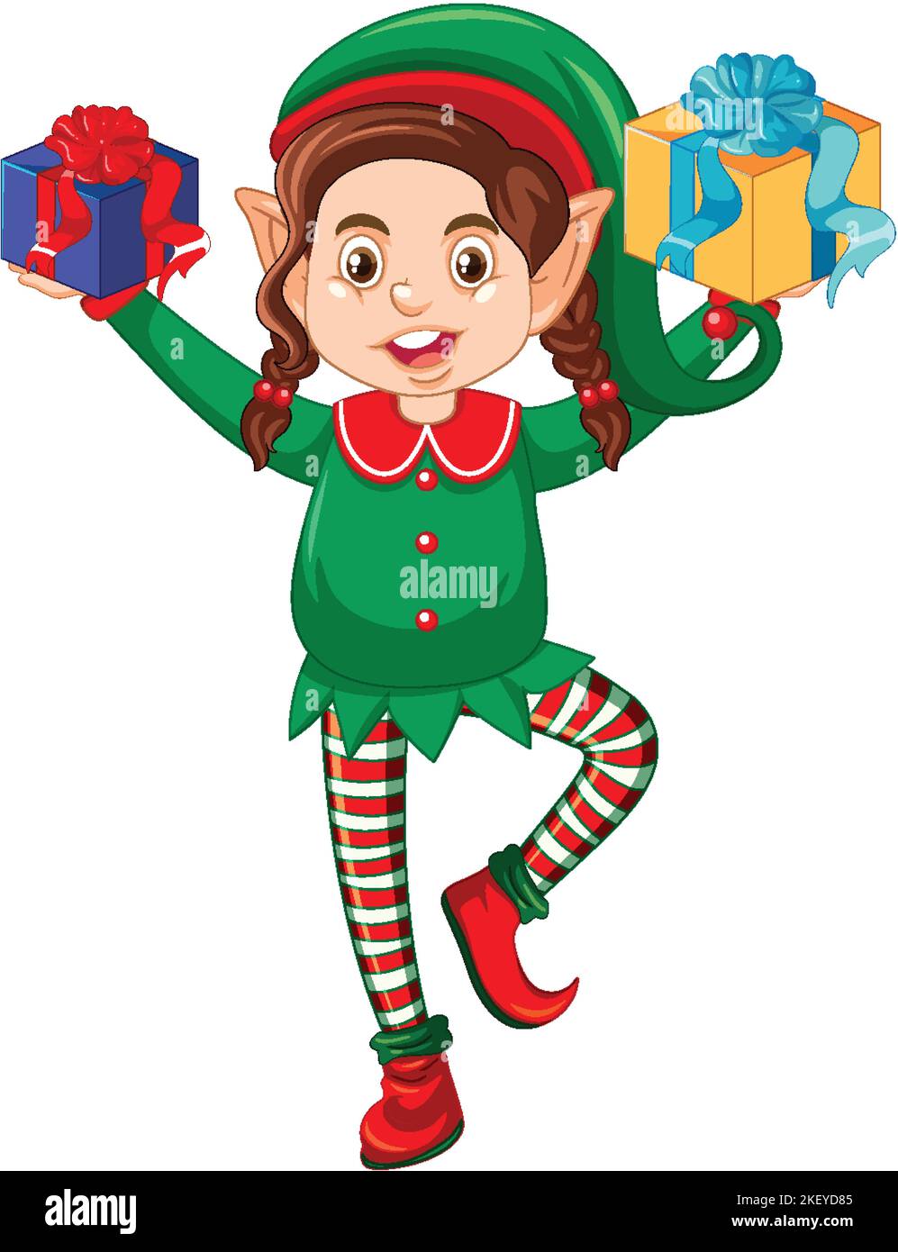 Cute kid wearing elf costume cartoon illustration Stock Vector Image ...