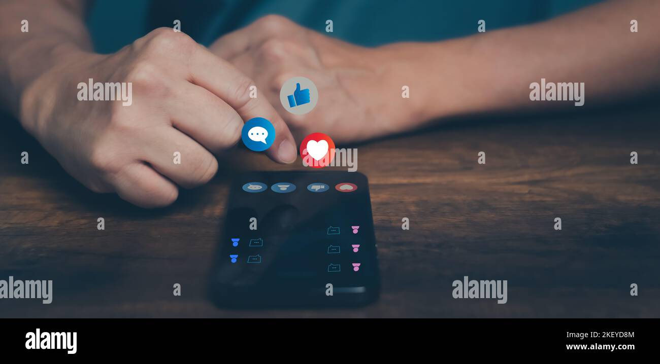 Social media and digital online concept, Man using social media app on ...