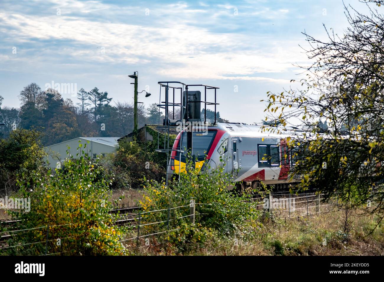 Wroxham, Norfolk, UK - 13 November 2022. Greater Anglia passenger train ...
