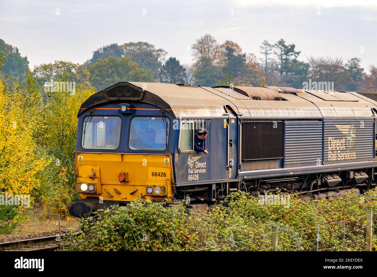 Wroxham, Norfolk, UK - 13 November 2022. Freight train on the Norfolk ...