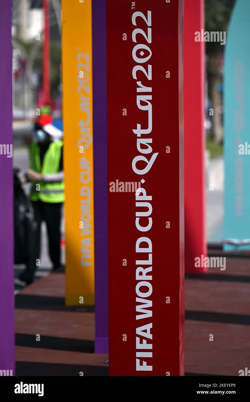 Doha, Qatar. 15th Nov, 2022. The words "Fifa World Cup Qatar 2022" can ...