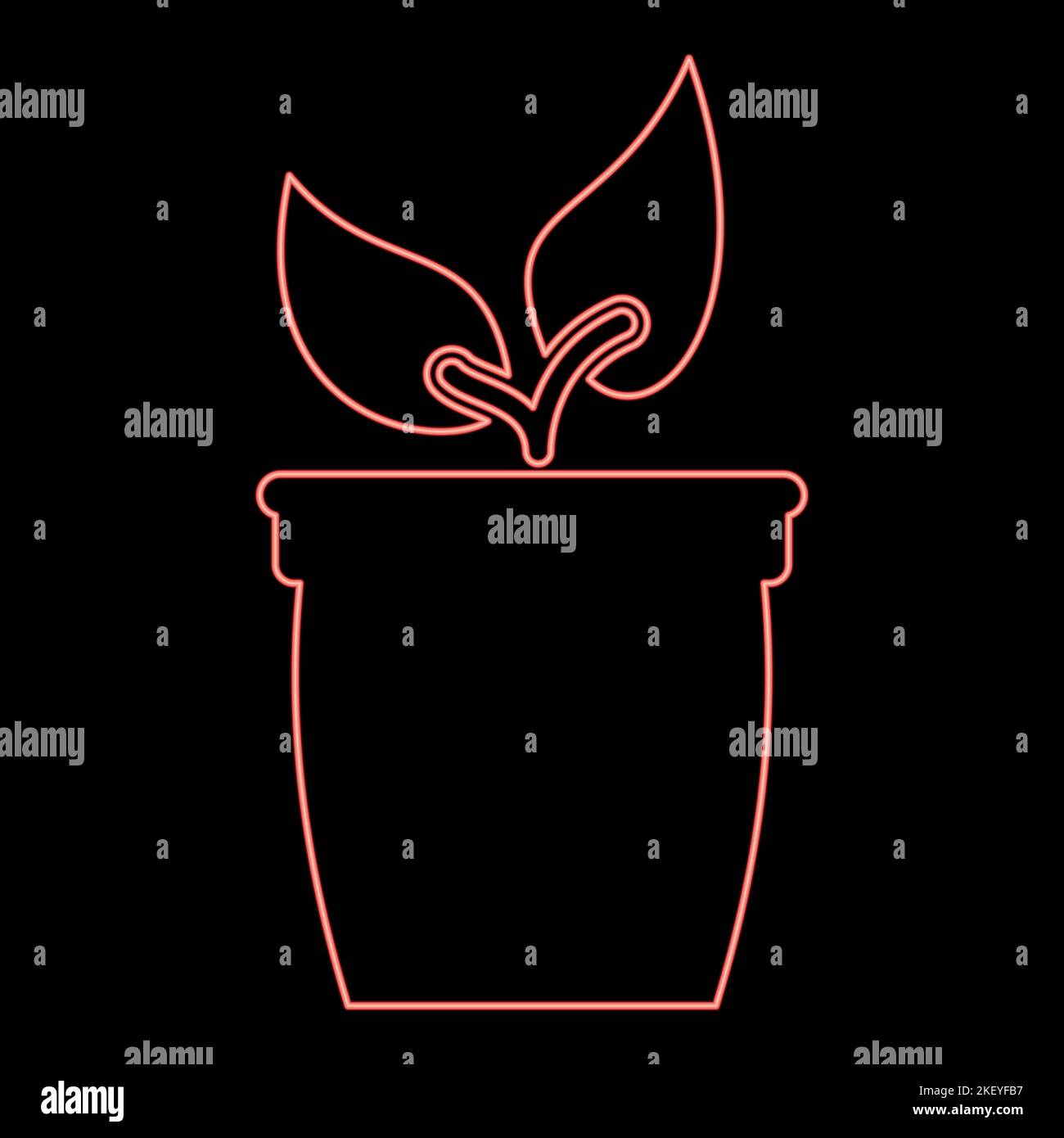 Neon flowerpot or pot with plant red color vector illustration image ...