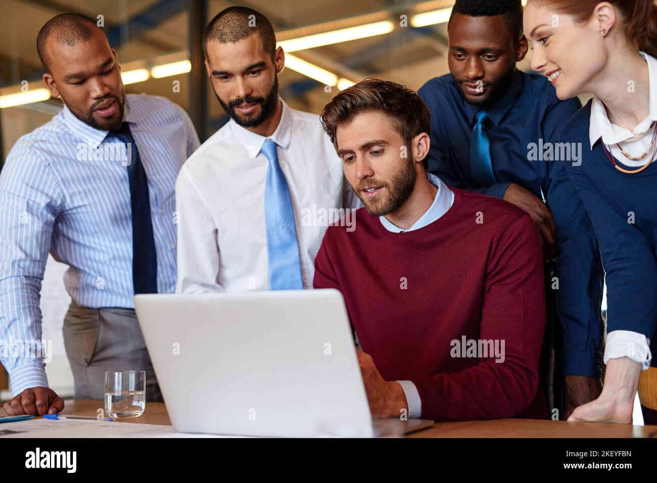 Group of hard working business men and women run down city street Stock ...
