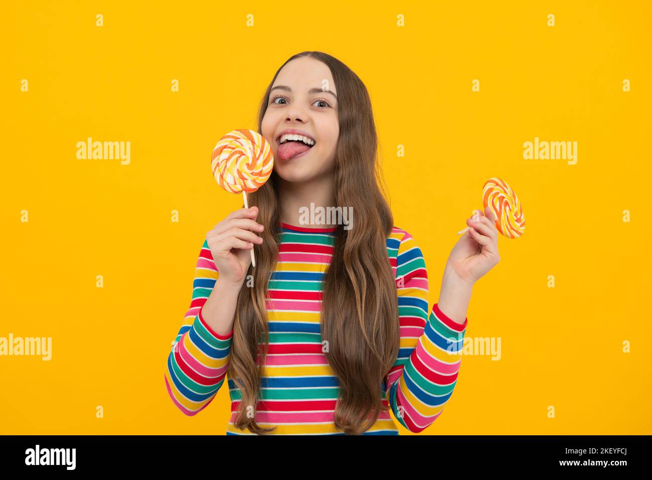 Teenage girl with lollipop, child eating sugar lollipops, kids sweets ...