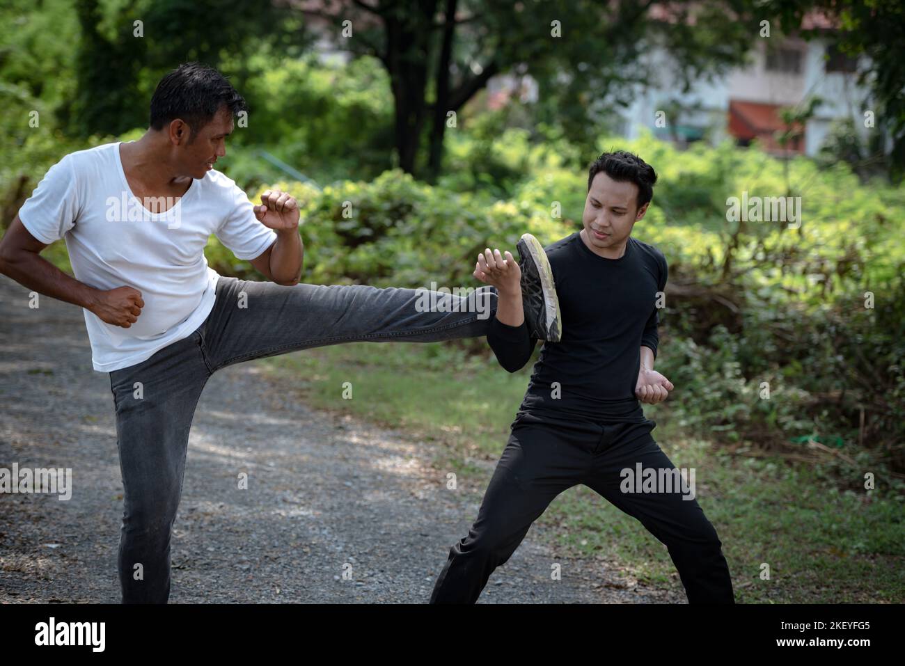 Young man training self defense fighting technique Stock Photo - Alamy
