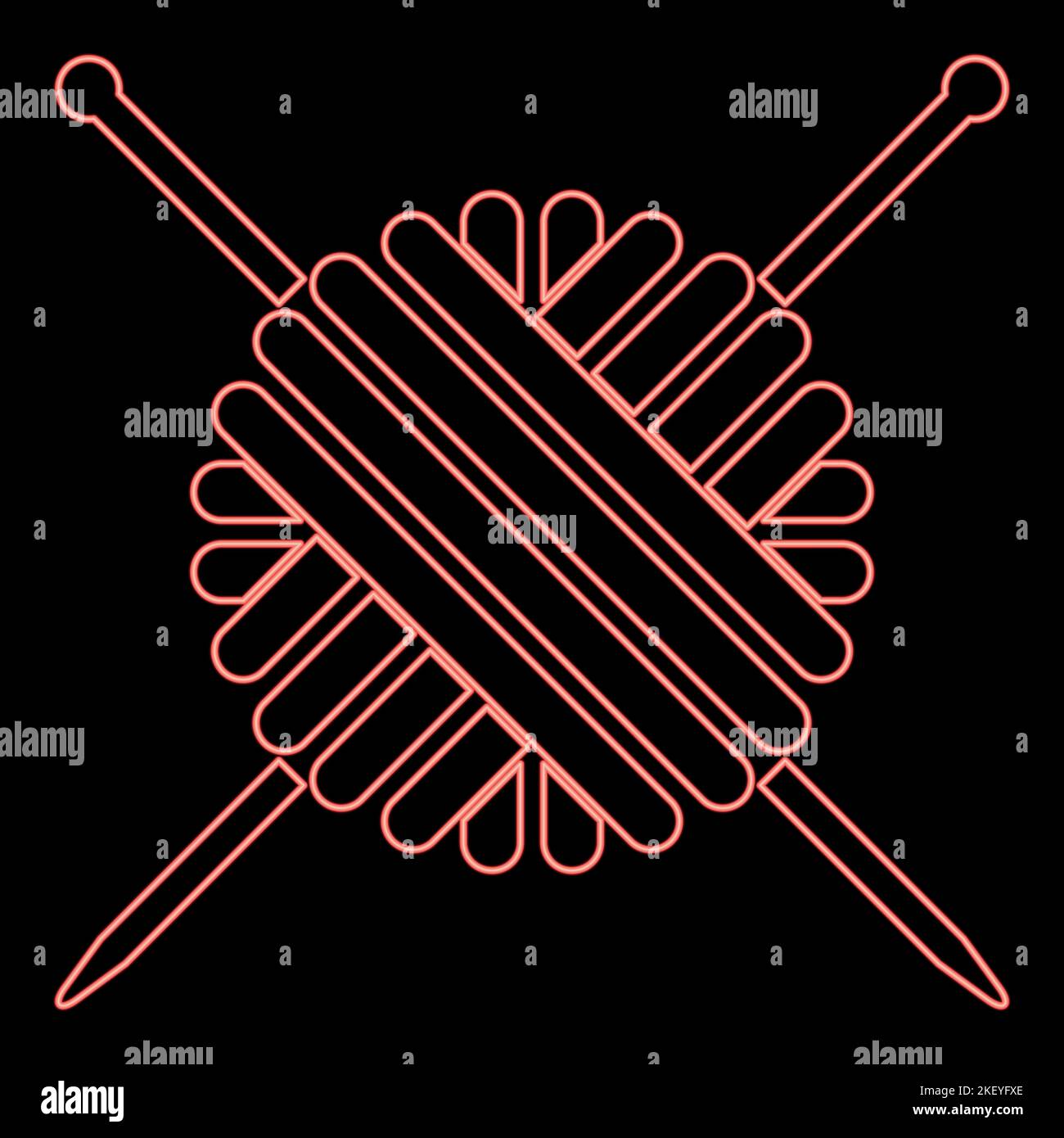 Neon ball of wool yarn and knitting needles red color vector ...