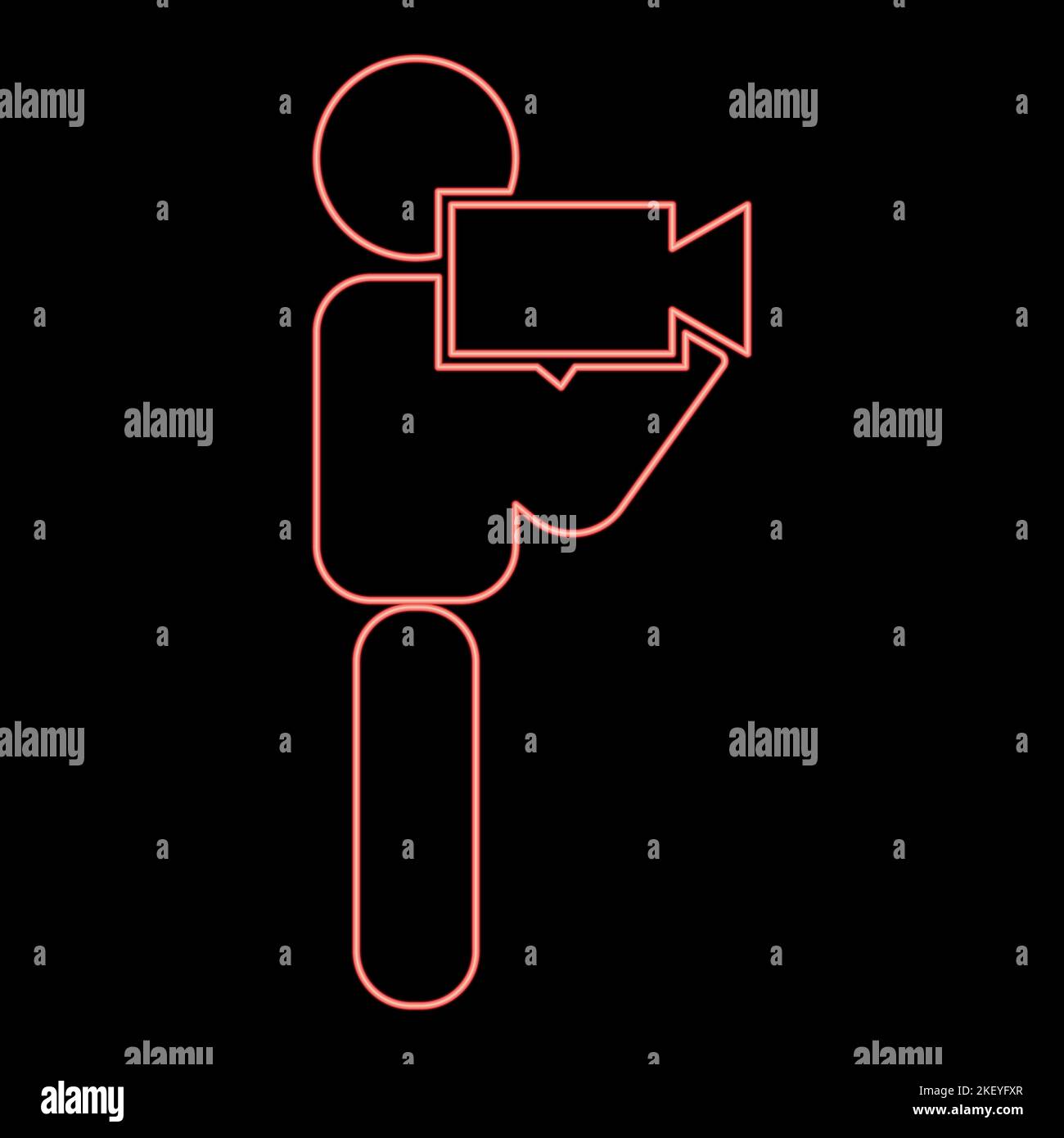 Neon man with video camera stick red color vector illustration image ...