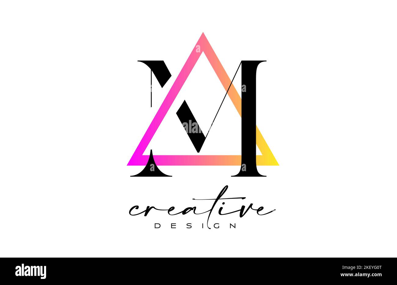 Letter M Logo inside a Triangle with creative Cut Design. Serif Letter ...