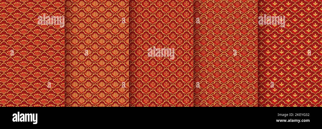Traditional chinese seamless pattern set. Red golden asian luxury ...
