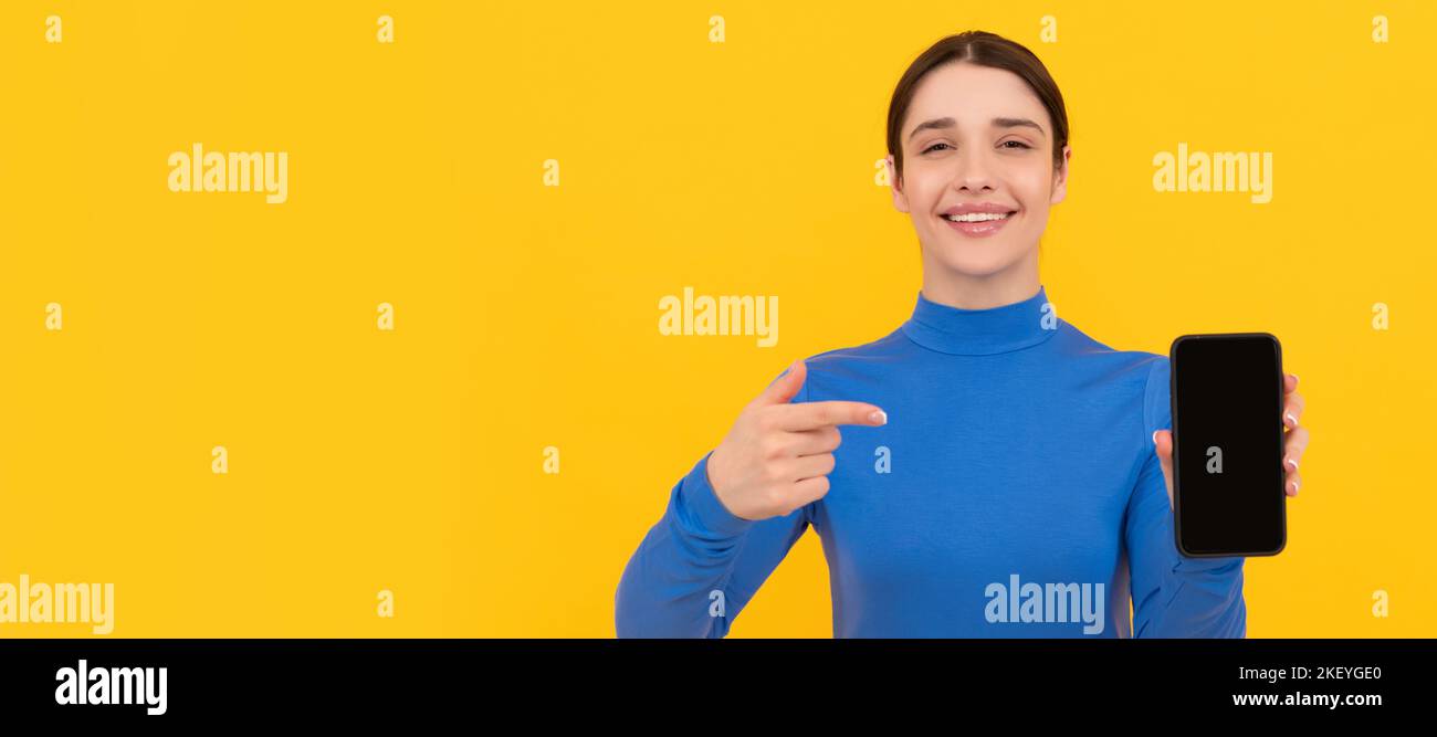 Woman isolated face portrait, banner with copy space. smiling lady ...