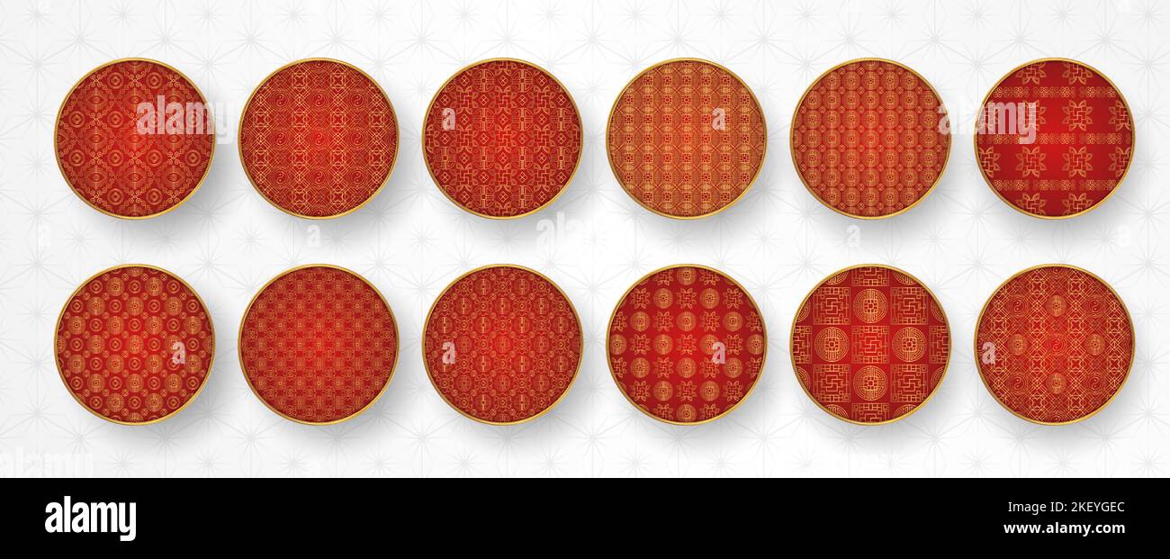 Red golden traditional chinese round pattern decor set Stock Vector ...