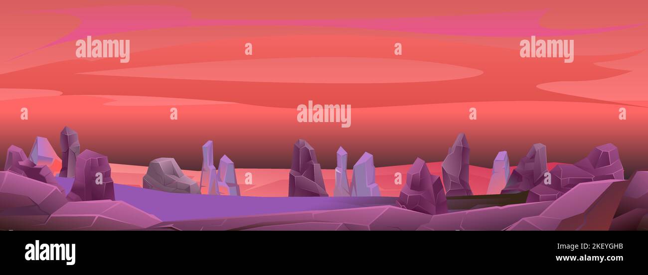 Alien red day. Rocks cliffs stone. Landscape mountainous. Natural land ...