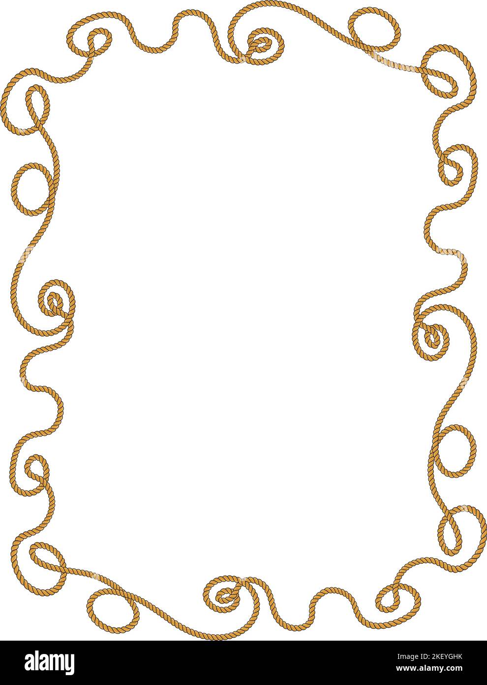 Rectangular frame made of tangled rope isolated on white background ...