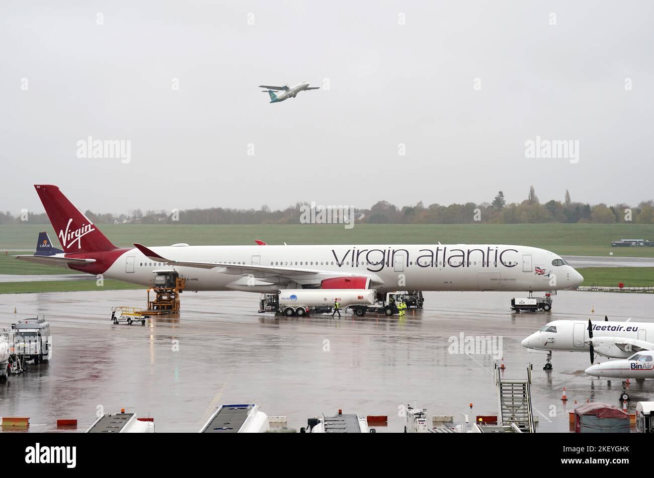 A Virgin Atlantic A350 Airbus, featuring Rain Bow ahead of departure at ...