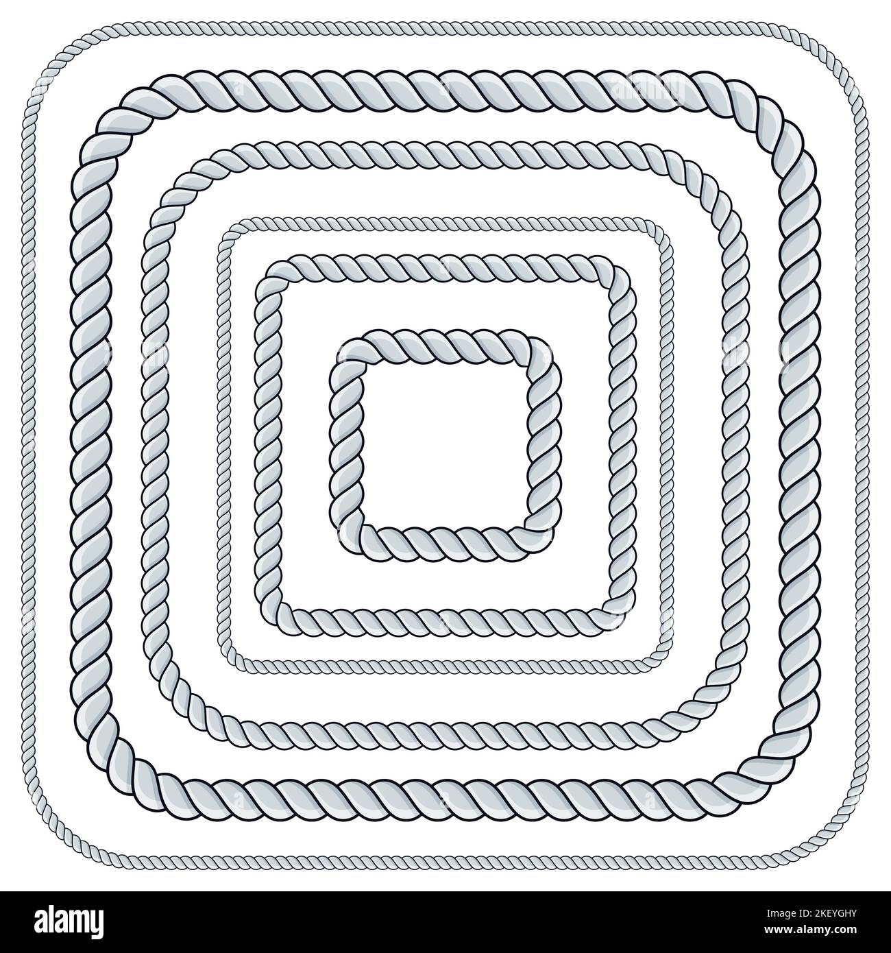 Set of square rope frame isolated on white background Stock Vector ...