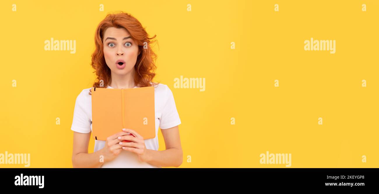 Student or female teacher with book. woman reader reading. shocked ...