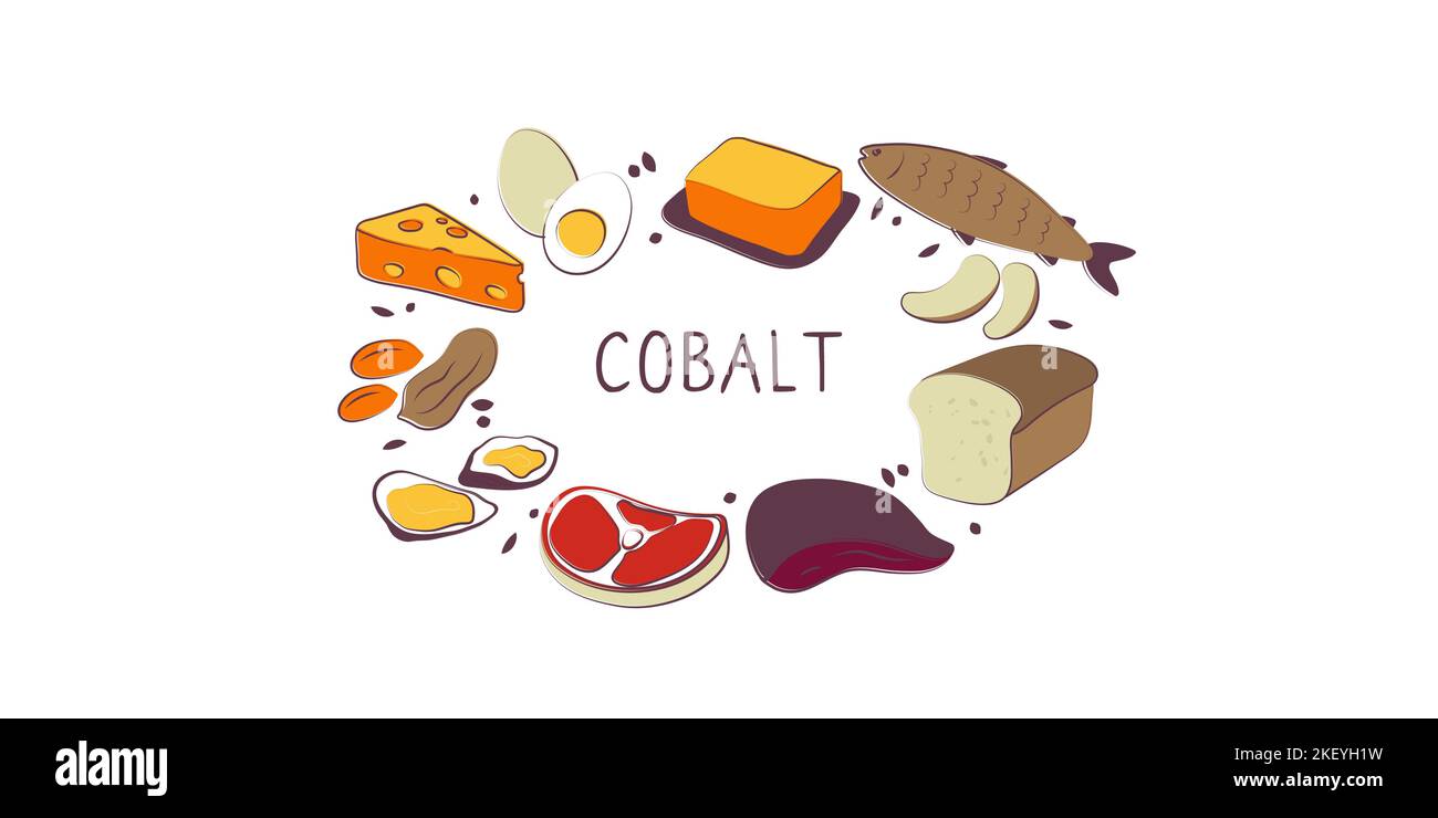 Cobalt-containing food. Groups of healthy products containing vitamins ...