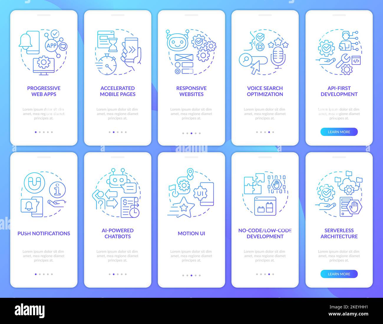 Digital technology tendency blue gradient onboarding mobile app screen ...