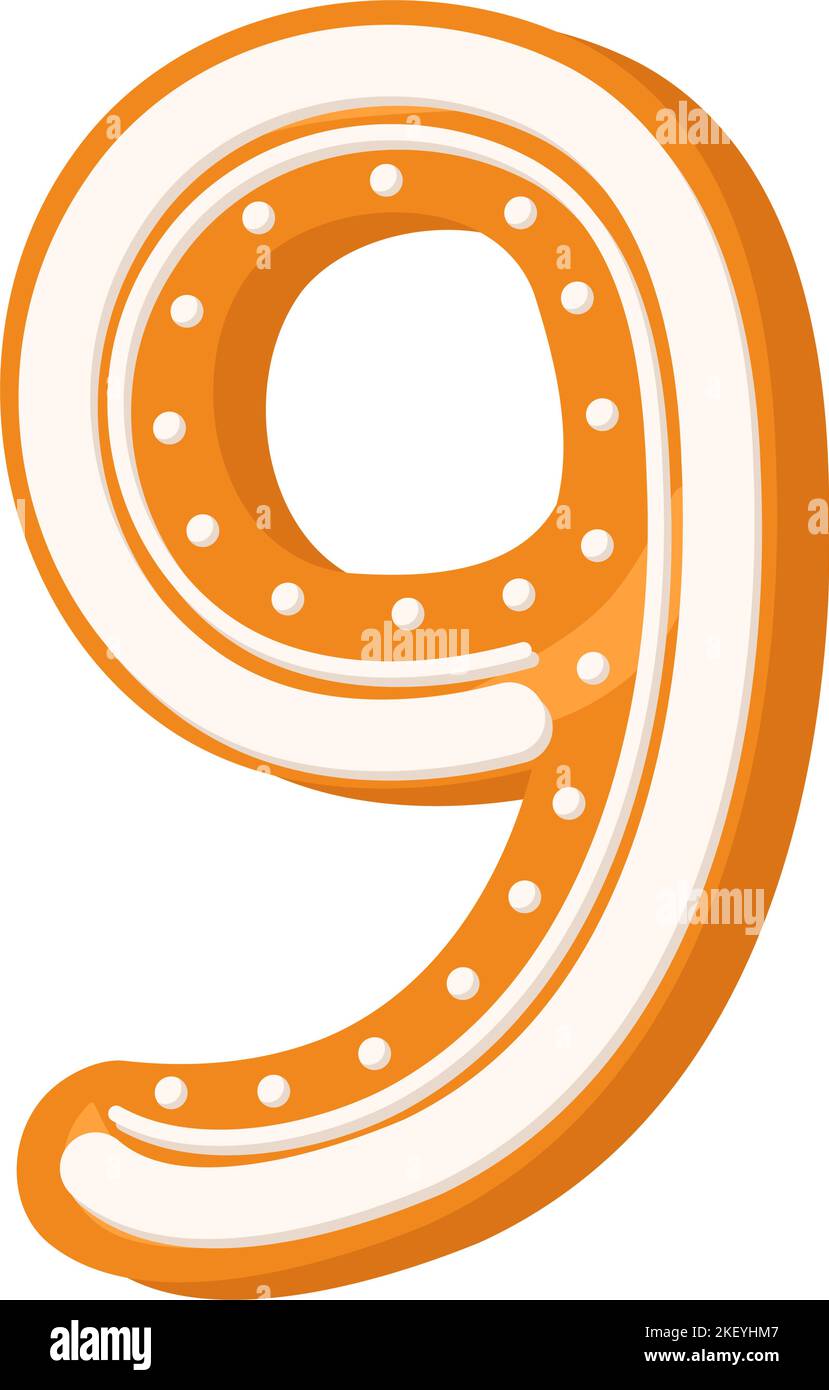 Number nine made from glazed gingerbread. Festive font, symbol of Happy ...