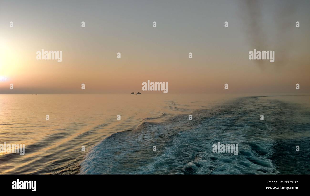 Sunset on Ferry Paros Greece mediteranean island aegean Stock Photo - Alamy