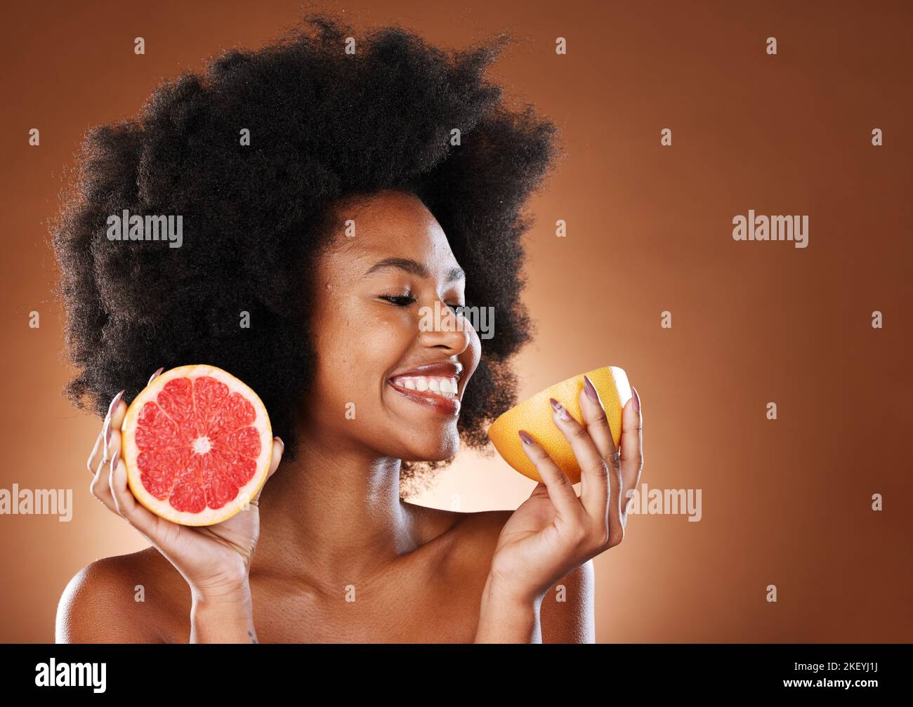Grapefruit, black woman and vitamin c beauty, skincare and wellness ...