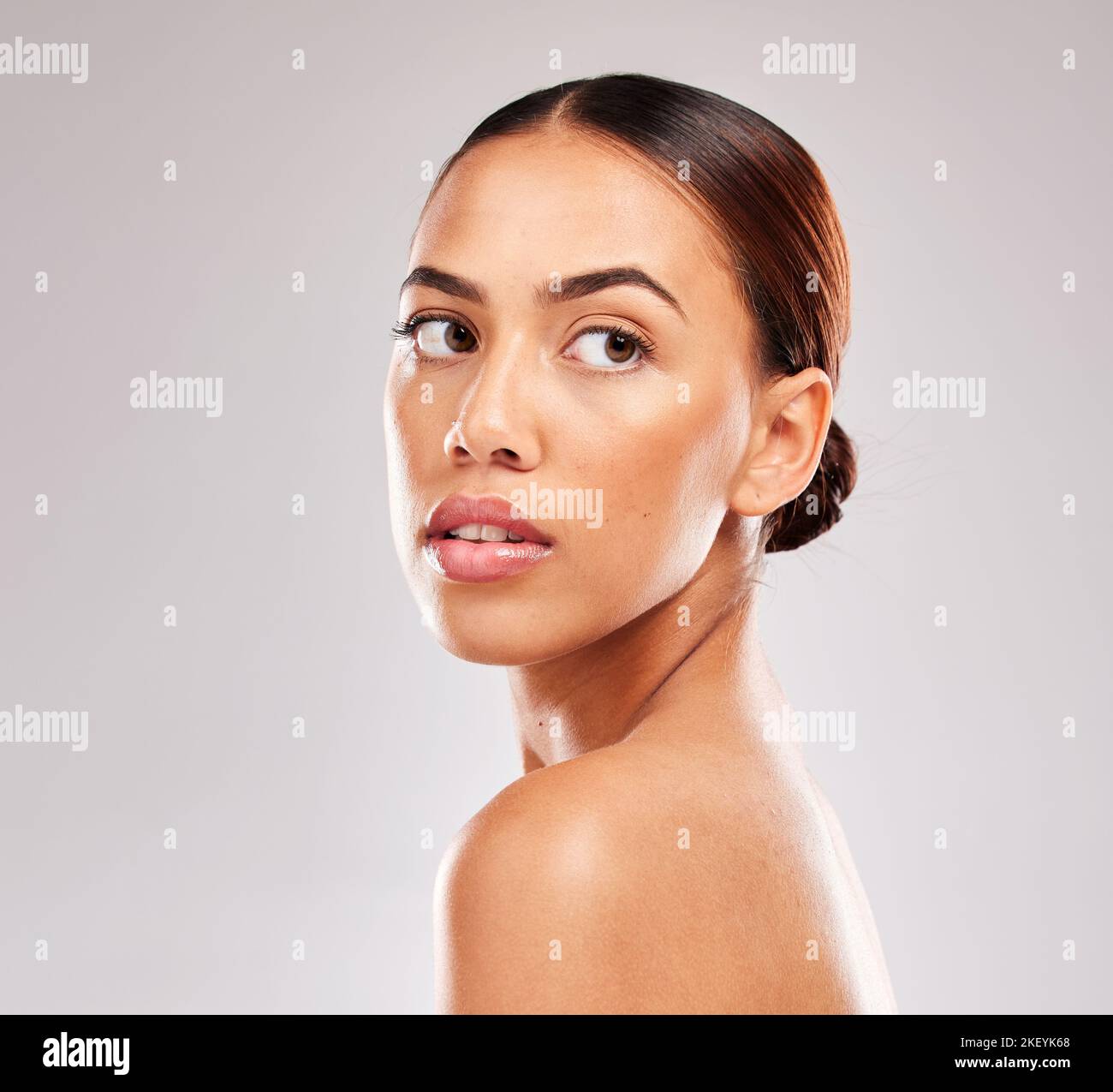 Skincare, beauty or model black woman in studio for health skin product ...