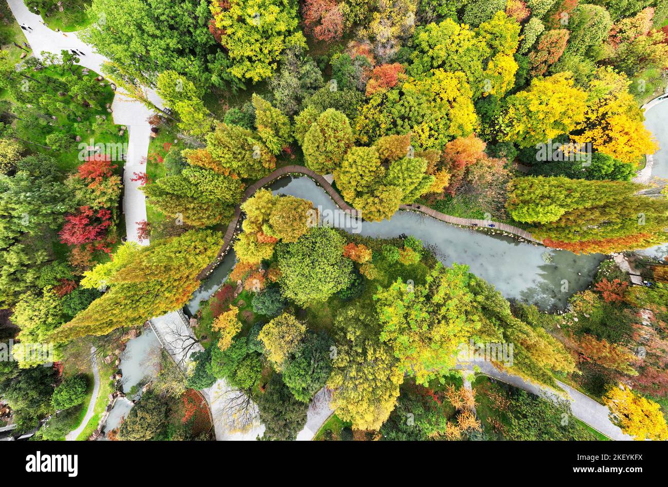 Aerial photo shows the early winter scenery of Slender West Lake Scenic ...
