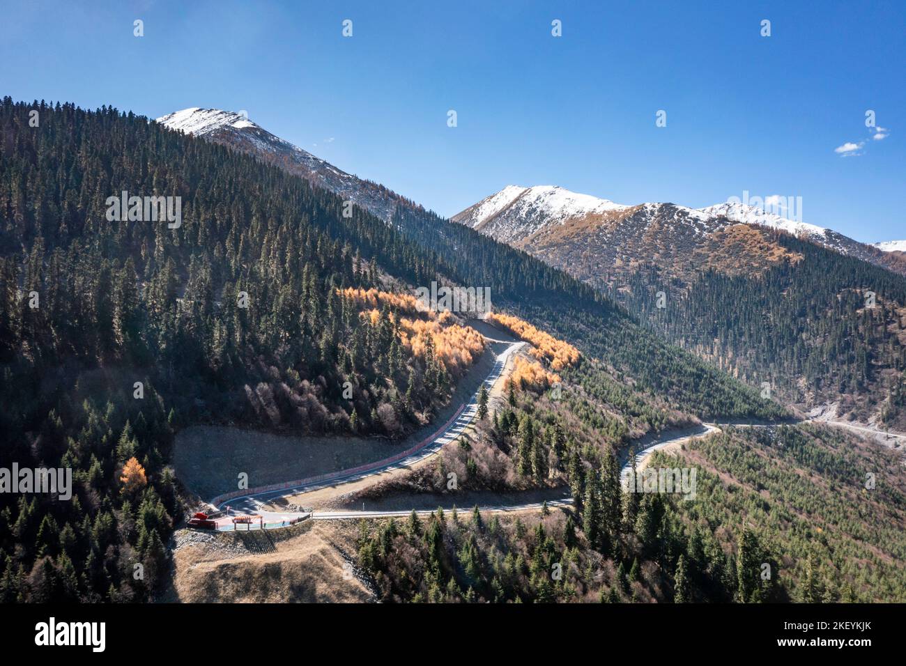 Aerial photo shows the scenery of Ake Snow Mountain in Jinchuan County ...