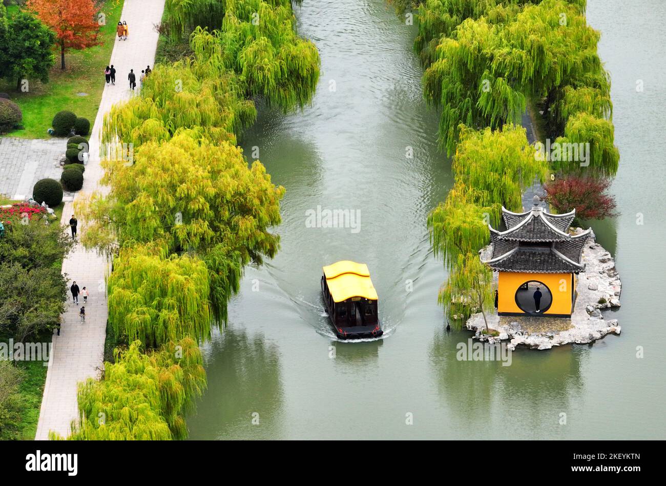 Aerial photo shows the early winter scenery of Slender West Lake Scenic ...
