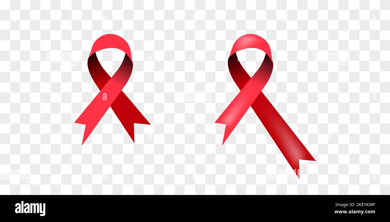 Red ribbons for World Aids Day on the transparent background. Vector set of realistic isolated ...