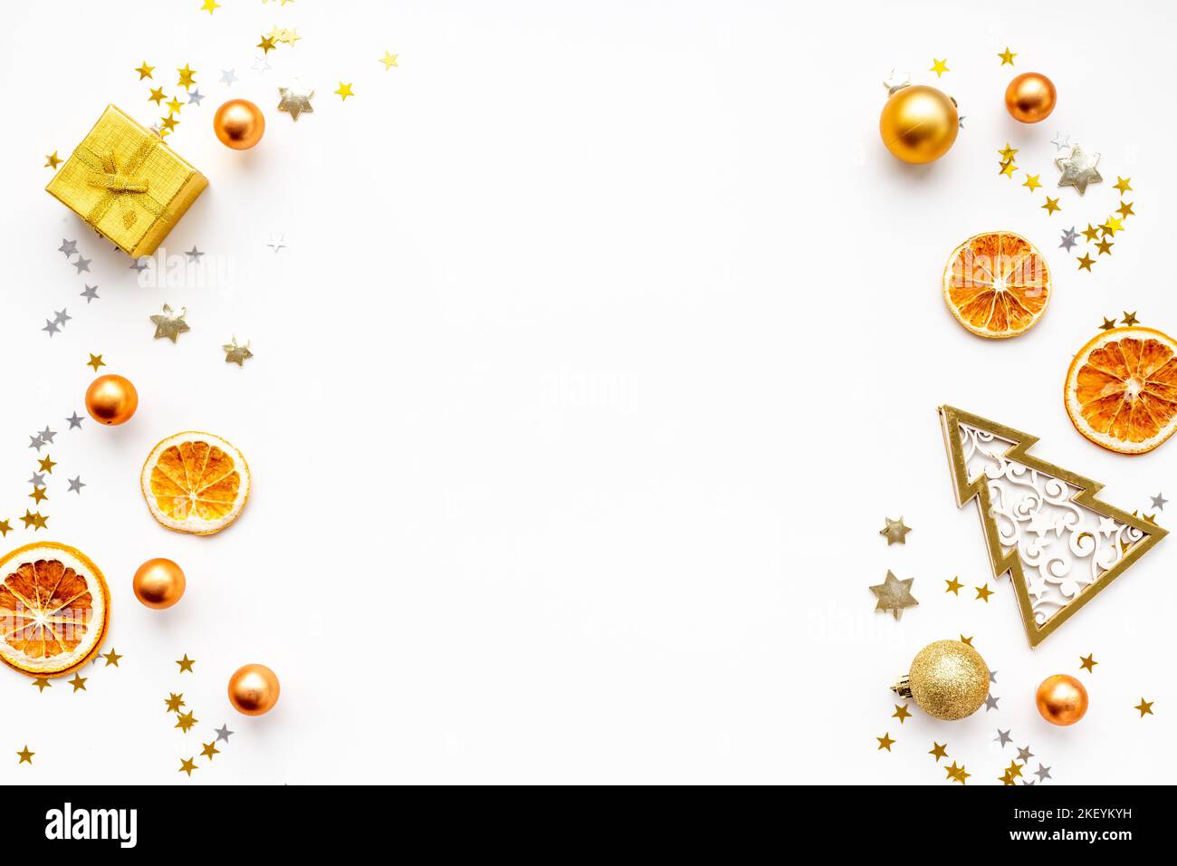 Marry Christmas greeting card background with decoration baubles and ...