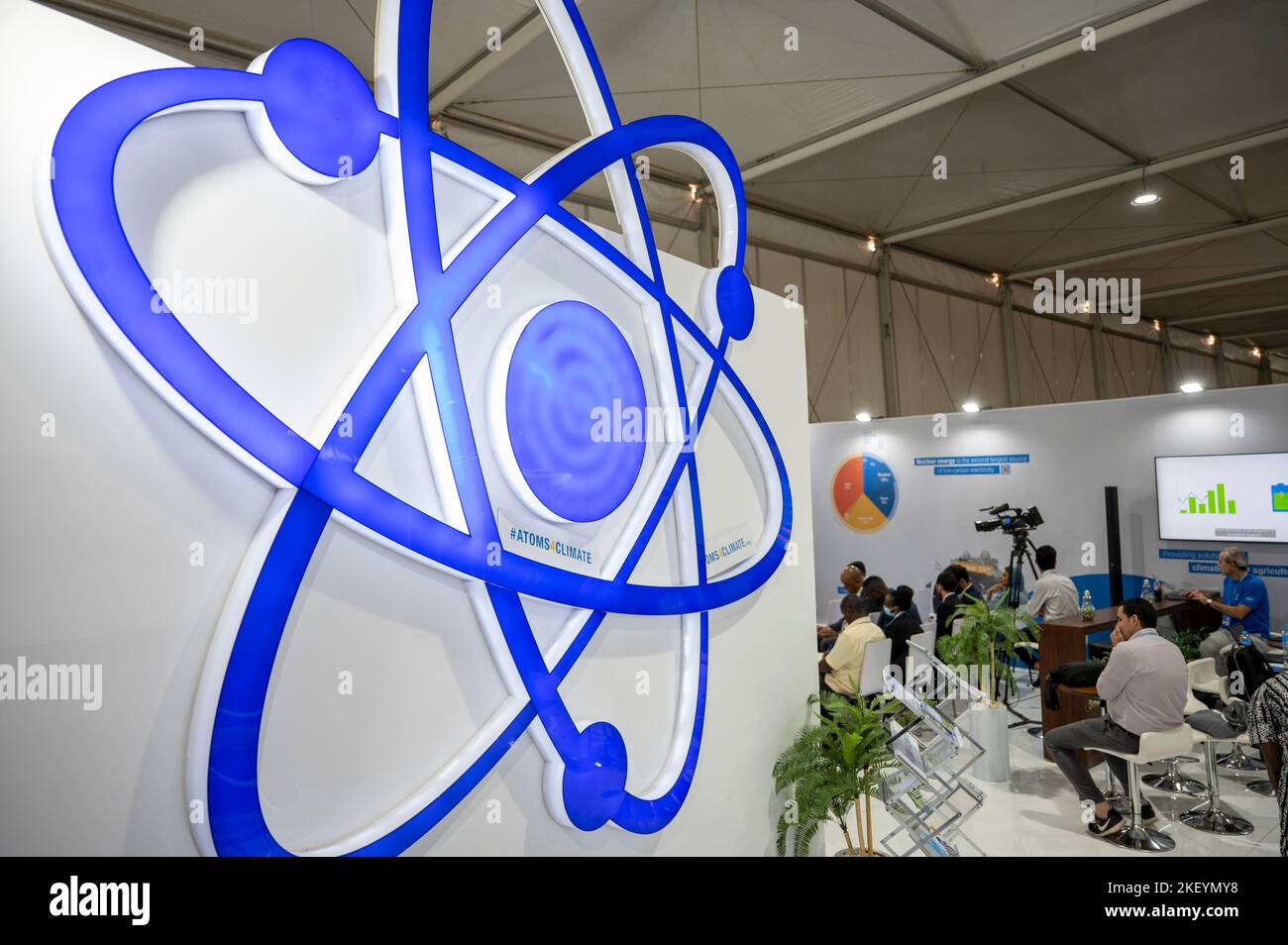 Scharm El Scheich, Egypt. 15th Nov, 2022. A nuclear symbol is displayed ...