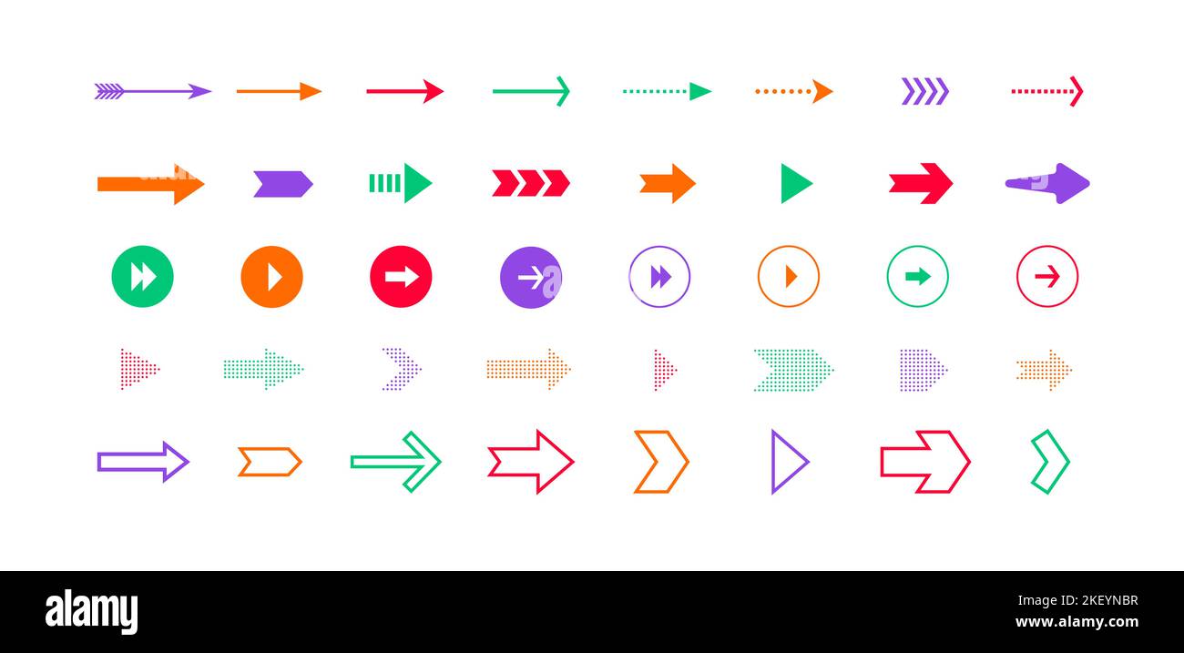 Arrows icons. Set of colored vector arrows isolated on white background ...