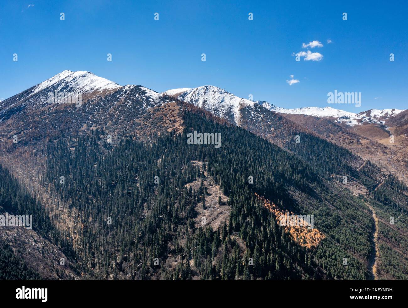 Aerial photo shows the scenery of Ake Snow Mountain in Jinchuan County ...