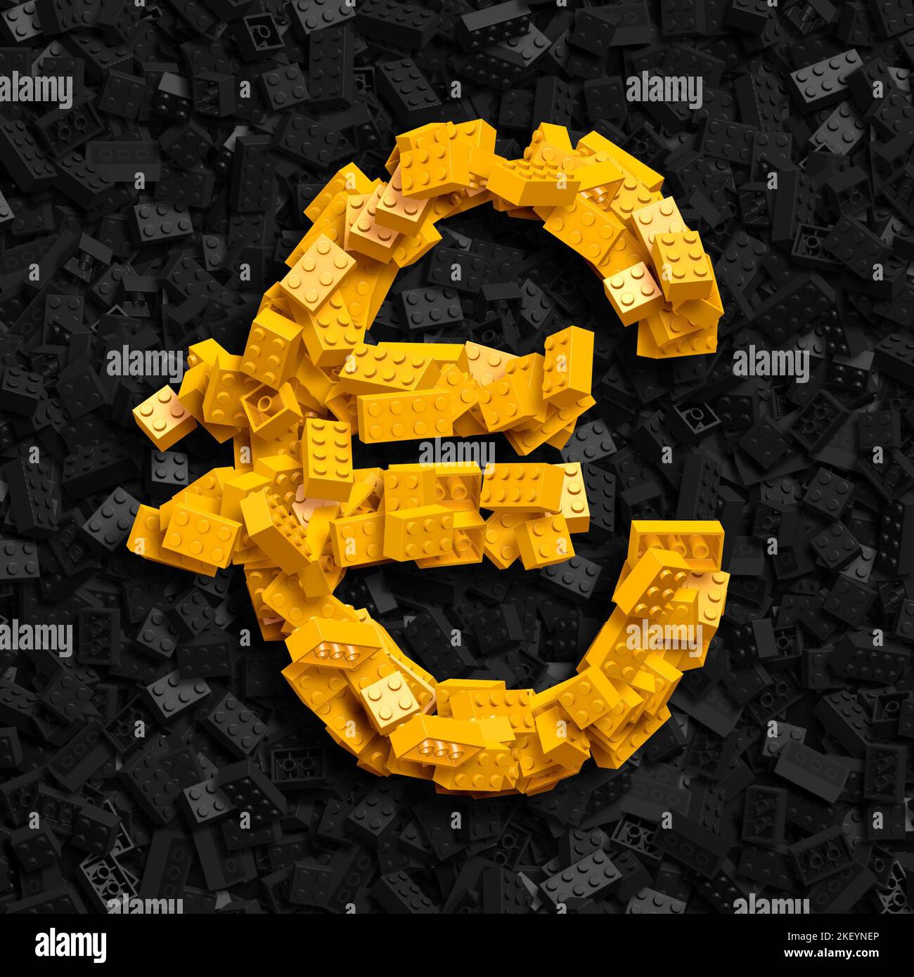 3d alphabet, set of yellow numbers made of bricks on dark background ...