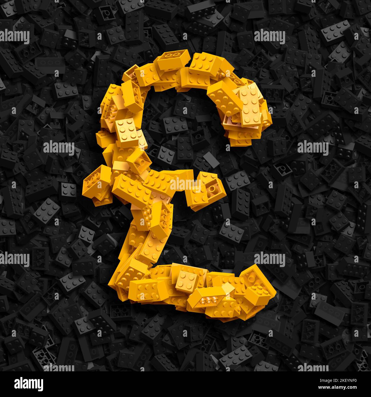 3d alphabet, set of yellow numbers made of bricks on dark background ...