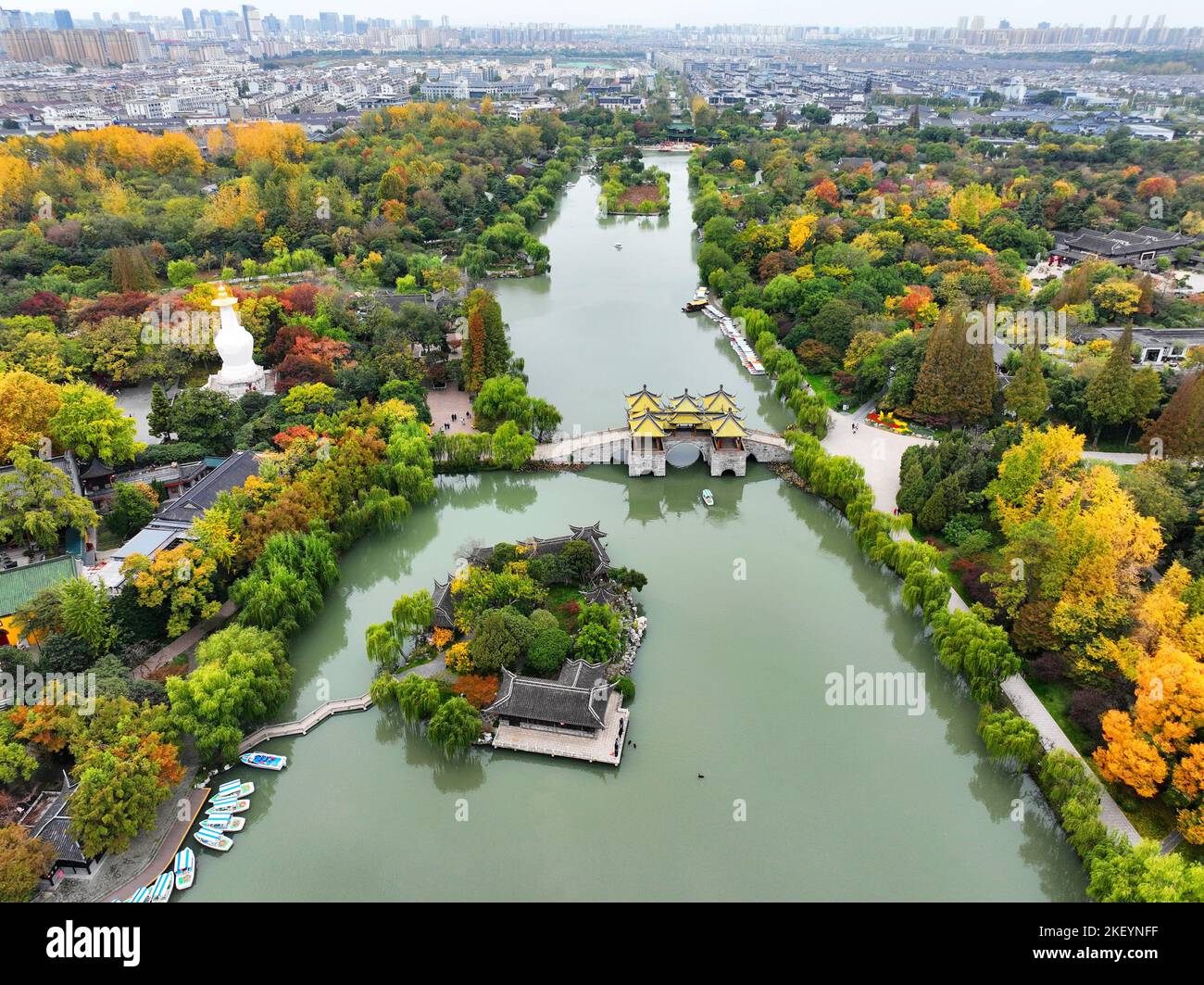 Aerial photo shows the early winter scenery of Slender West Lake Scenic ...