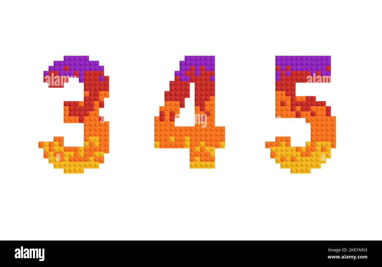 Set Of Letters And Number Made Of Multicolored Bricks 3d Alphabet Three Four Five Stock