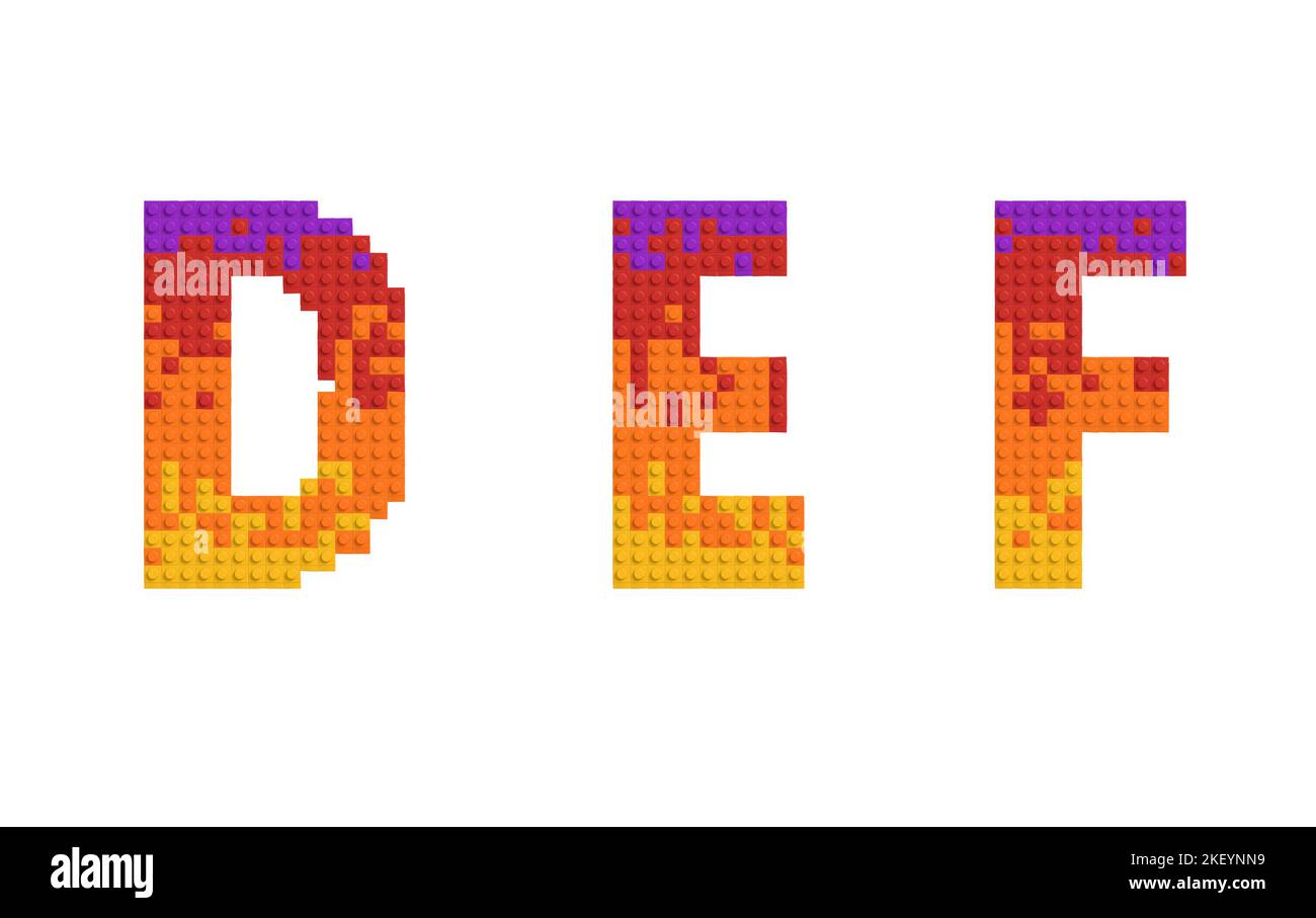 set of letters and number made of multicolored bricks. 3d alphabet ...