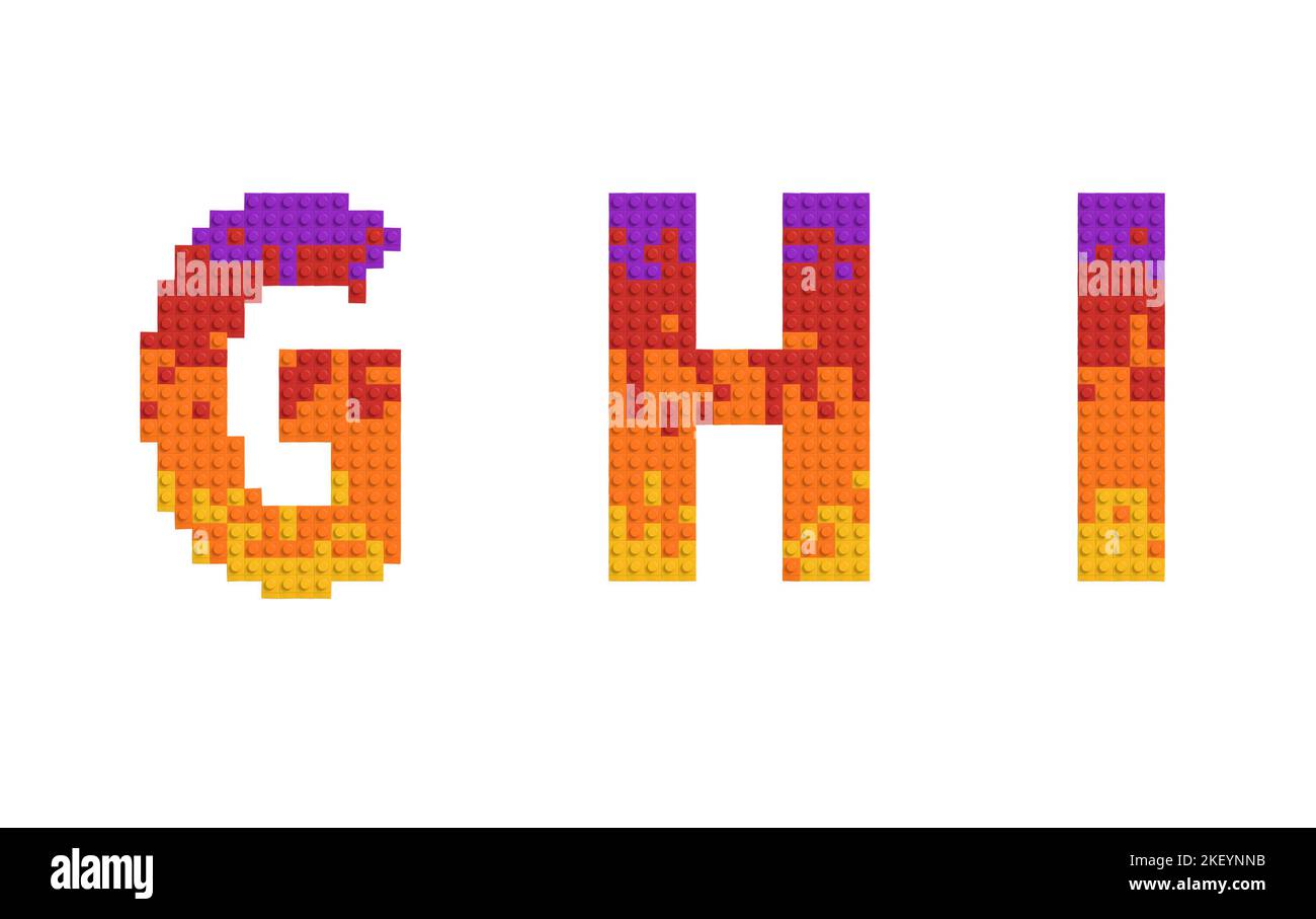 set of letters and number made of multicolored bricks. 3d alphabet ...