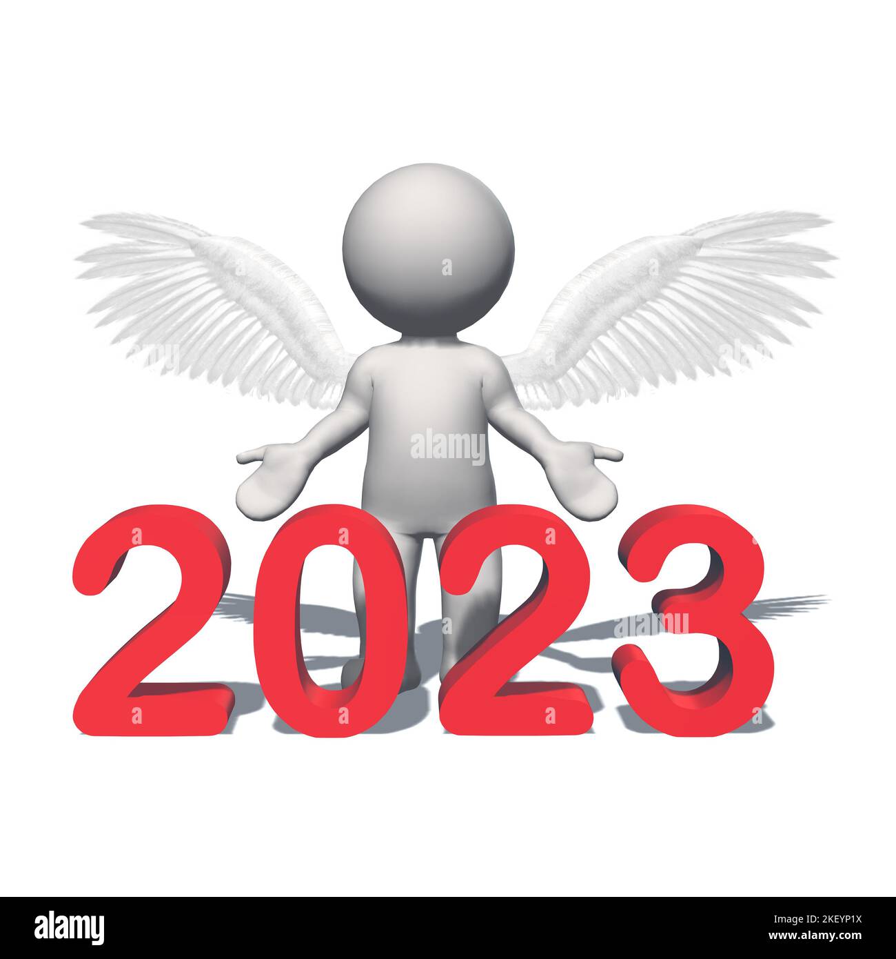 Year change to 2023 - 3D people with angel wings isolated on white ...
