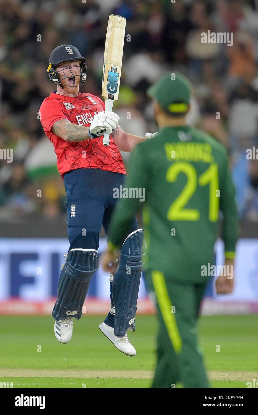 MELBOURNE, AUSTRALIA - NOVEMBER 13: Ben Stokes celebrates hitting the ...
