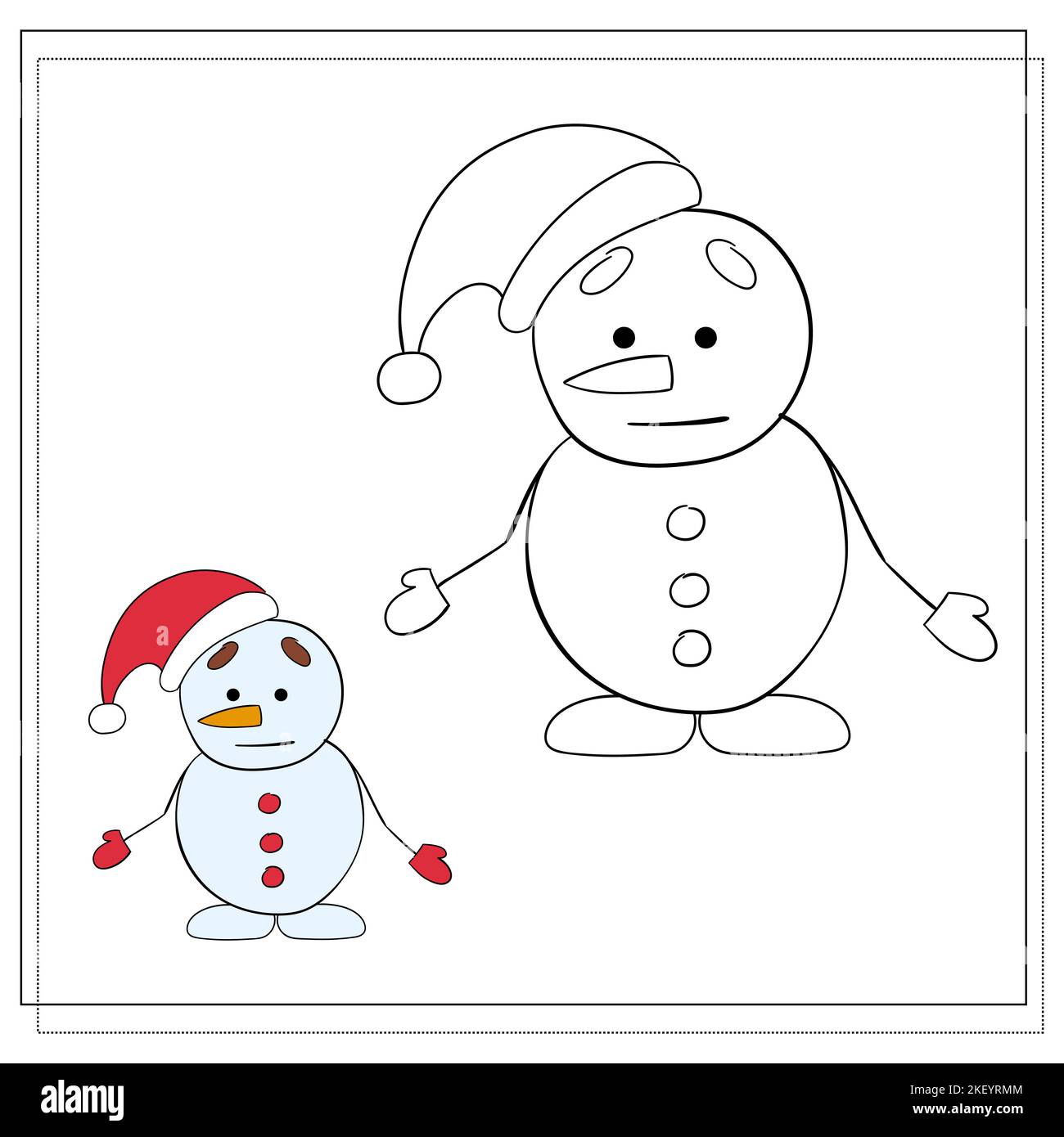 Coloring book for children. Draw a cute cartoon snowman based on the ...