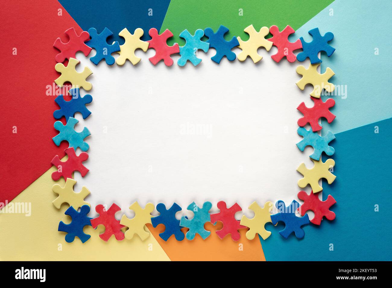 Autism Awareness Day, World Autism Day, frame with puzzle pieces, copy ...