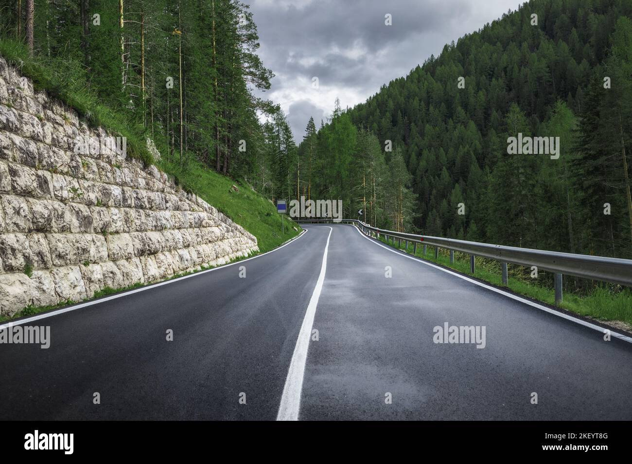 landscape with roadway. Highway in mountains in summer day in Italy ...