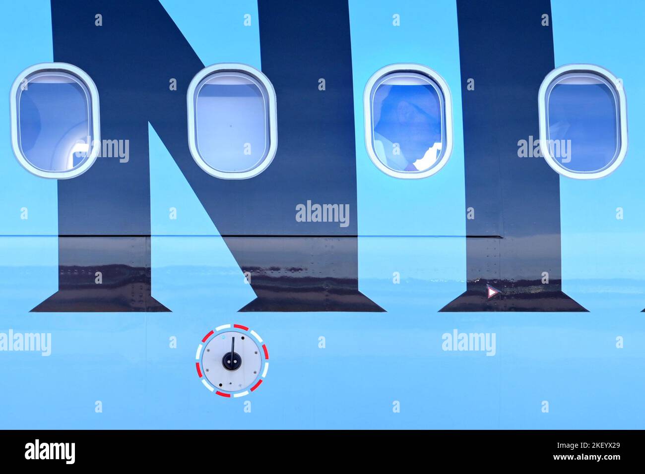 SCHIPHOL - Louis van Gaal in the plane at Schiphol Airport for the ...